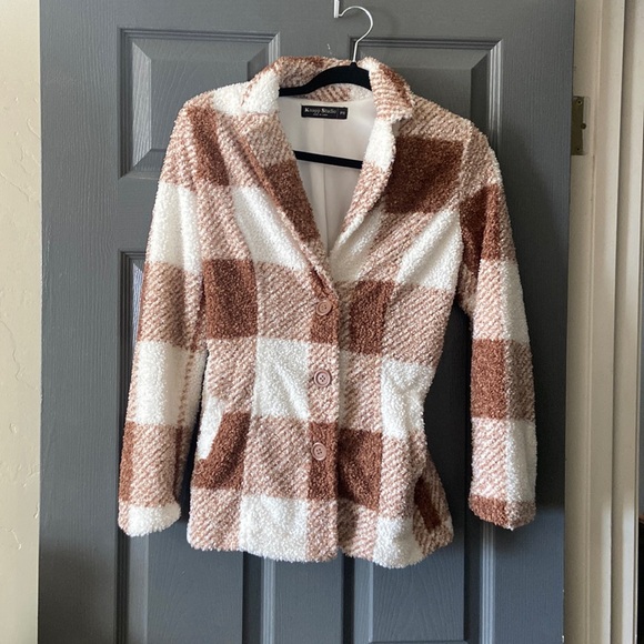 Jackets & Coats | Brown And White Checkered Coat With Comfy Boucle ...